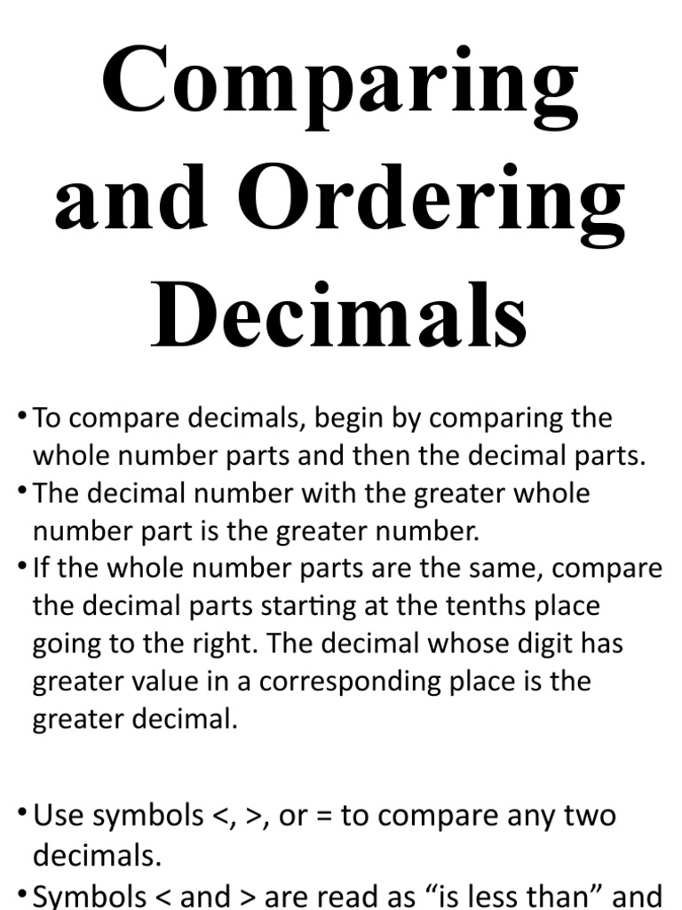 Comparing and Ordering Decimals | PDF | Numbers | Decimal