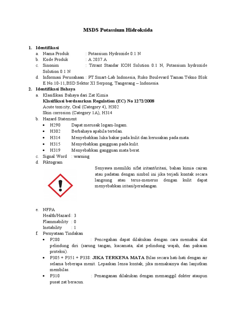 MSDS Potassium Hidroksida | PDF