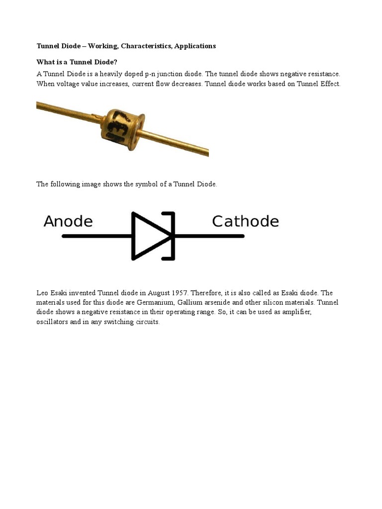Tunnel Diode - Working, Characteristics, Applications What Is A Tunnel Diode? | PDF | P–N ...