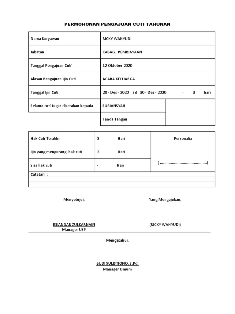 Form Permohonan Pengajuan Cuti Tahunan | PDF