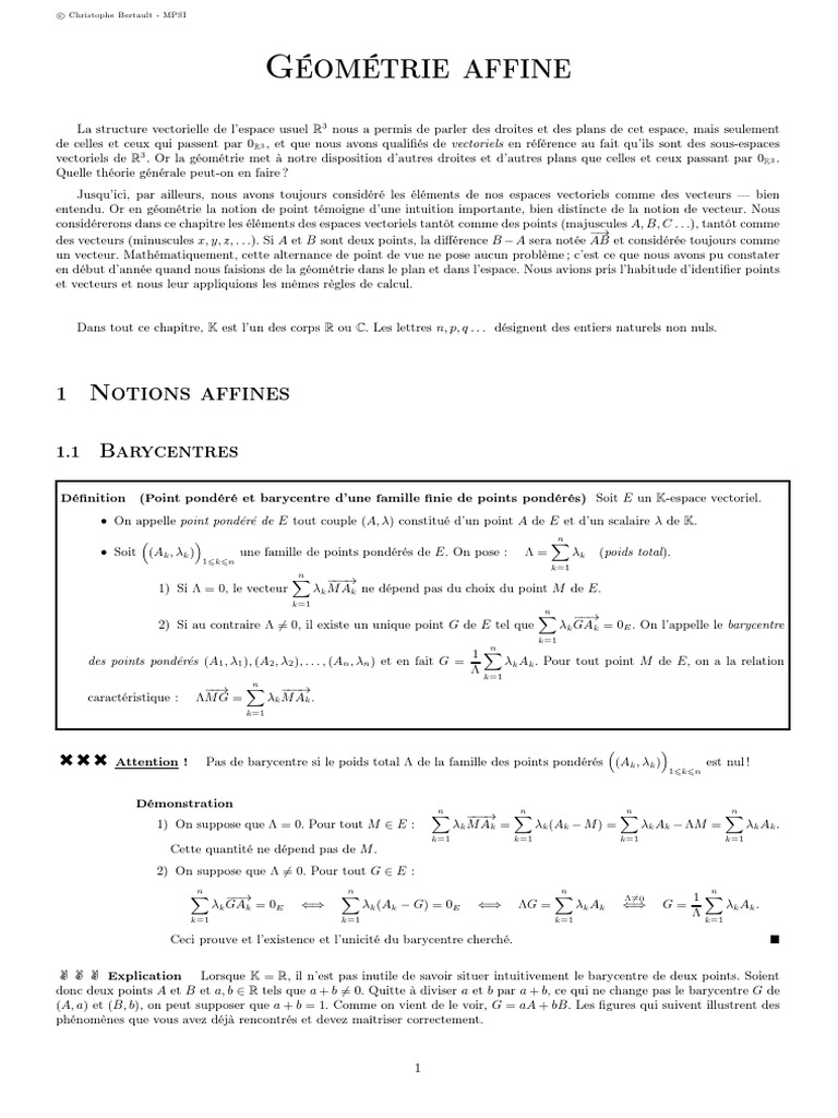 Exercices de géométrie affine corrigés | PDF | Espace vectoriel ...