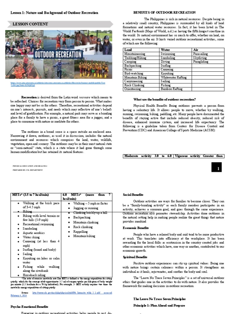 Outdoor Recreation: Nature and Benefits | PDF | Outdoor Recreation ...