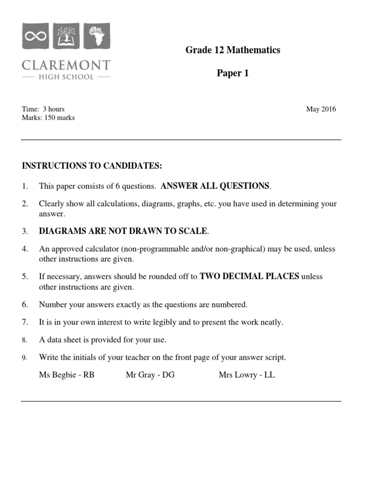 Grade 12 Set 1C | PDF | Cartesian Coordinate System | Teaching Mathematics