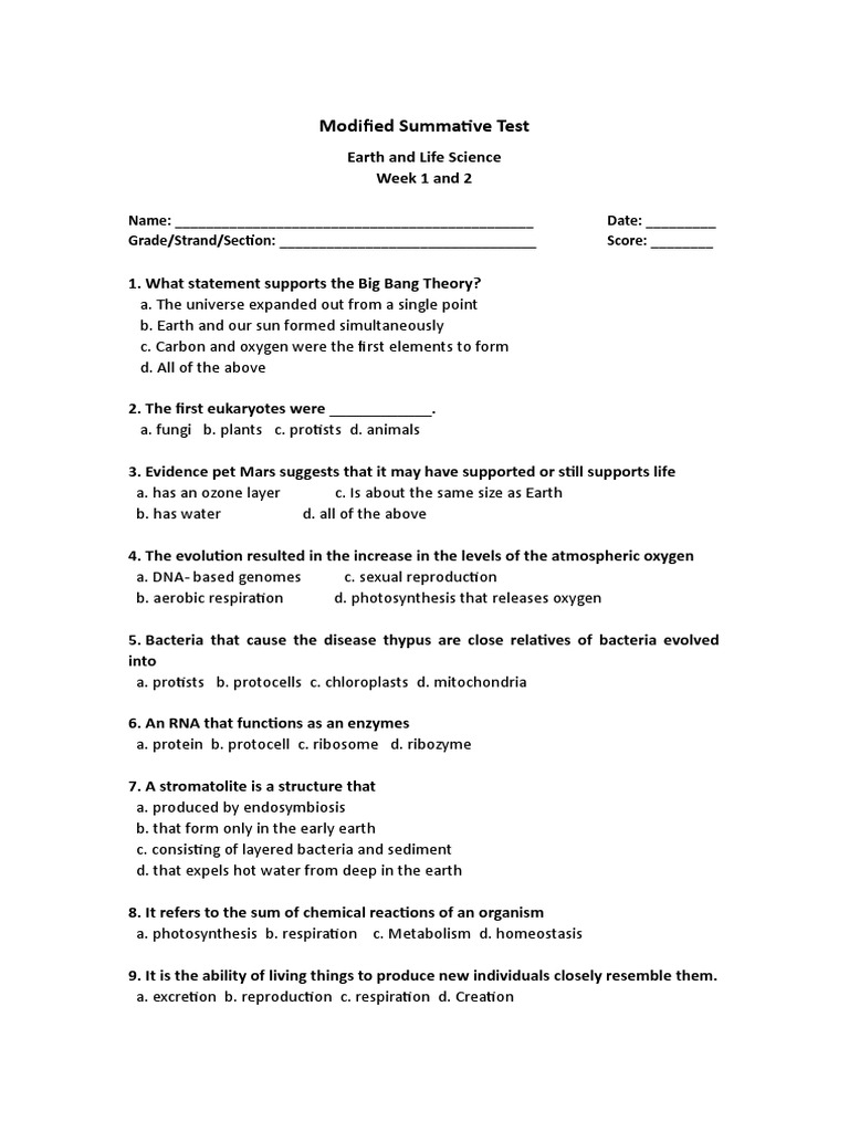 Summative Earth and Life Science | PDF | Life | Bacteria