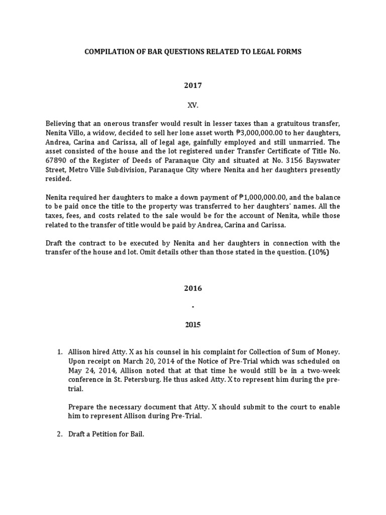 Compilation of Bar Questions Related To Legal Forms | PDF | Negotiable ...