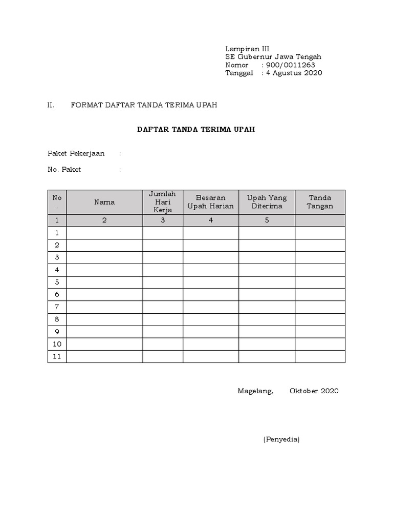Format Daftar Tanda Terima Upah | PDF