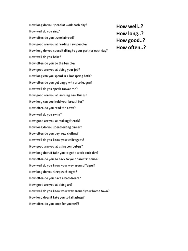 How Long How Often How Well How Good | PDF