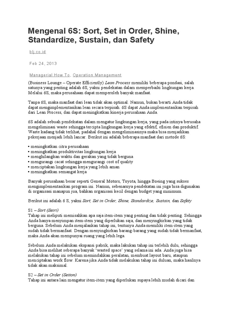 Mengenal 6S | PDF | Bisnis