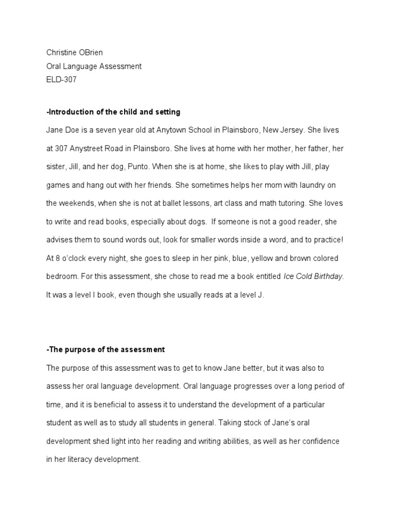 Oral Language Assessment | PDF | Question | Learning