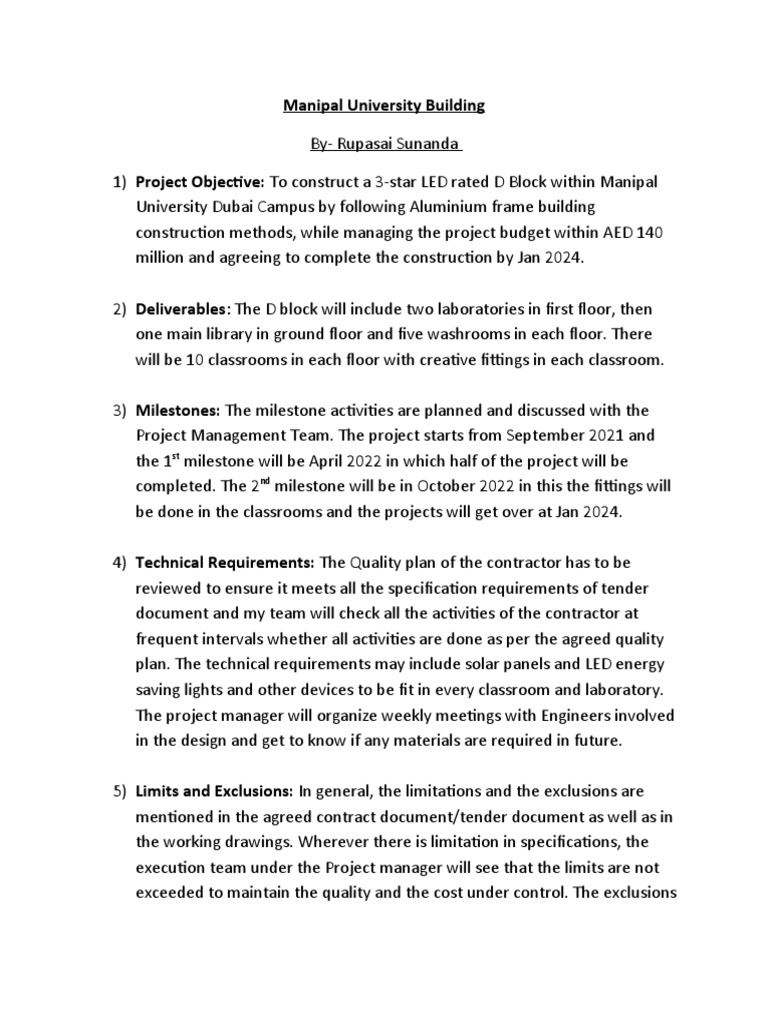 Manipal University Building Project Scope Checklist | PDF ...