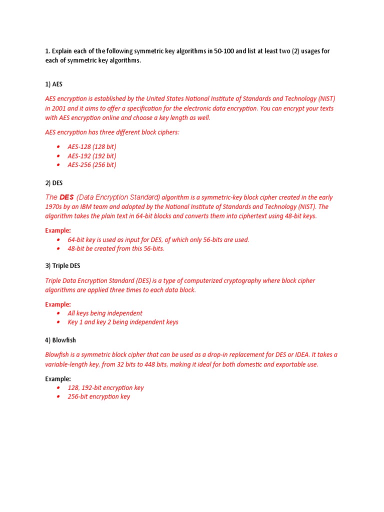 Explain Each of The Following Symmetric Key Algorithms in 50-100 and ...