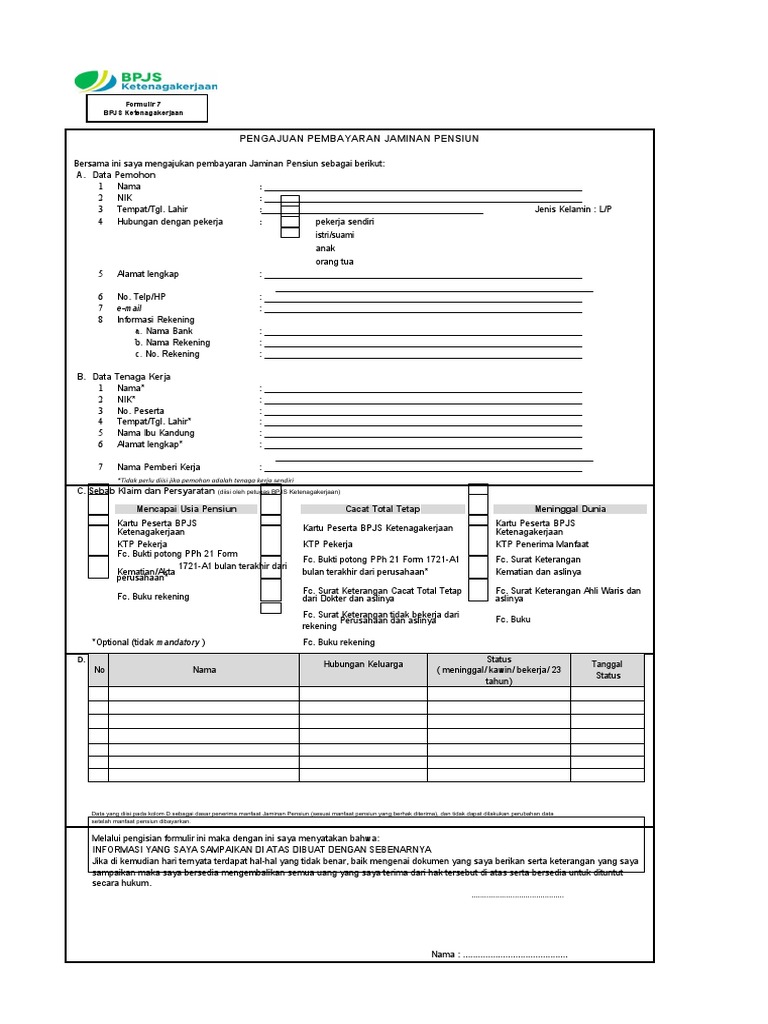 Formulir Pengajuan Pembayaran JP | PDF