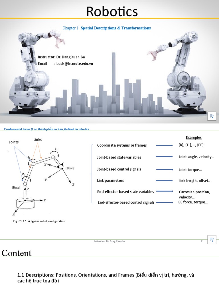 Robotics: Chapter 1: Spatial Descriptions & Transformations | PDF ...