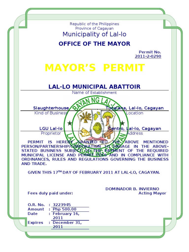 Mayor's Business Permit Sample | PDF