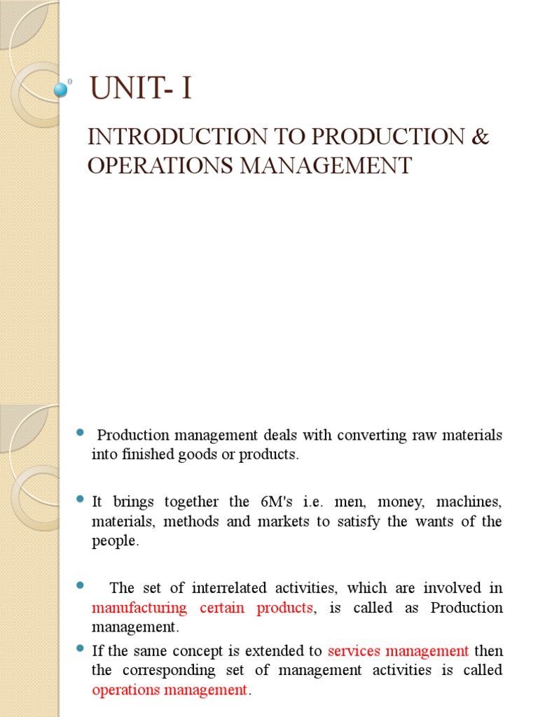 Unit 1 - Introduction To Production & Operations Management | PDF ...