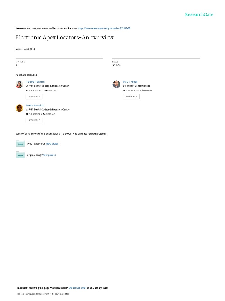 Electronic Apex Locators An Overview April 2017 Pdf Electrical Impedance Dentistry Branches