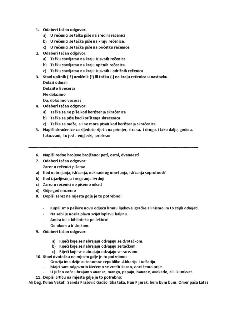 Interpunkcijski Znaci Vjezba | PDF