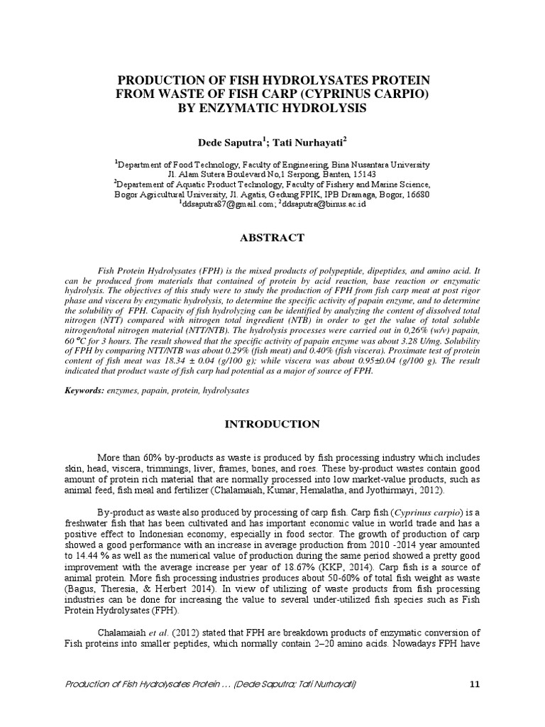 EN Production of Fish Hydrolysates Protein | PDF | Enzyme | Hydrolysis