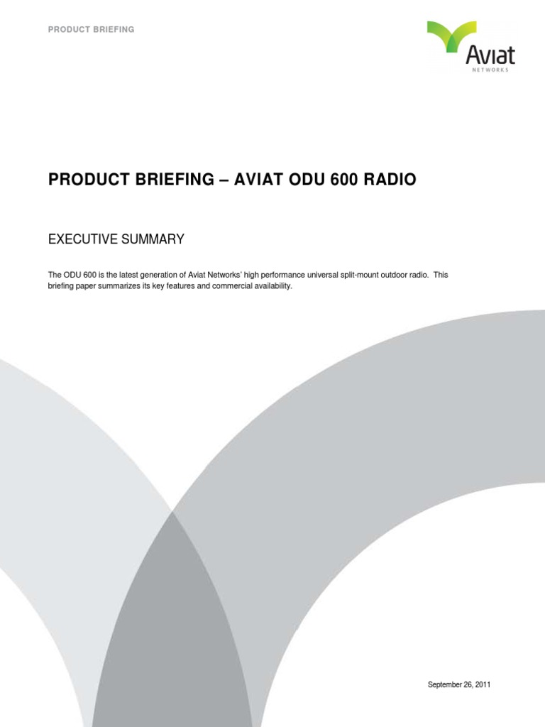 Aviat ODU 600 Product Briefing | PDF | Radio | Modulation
