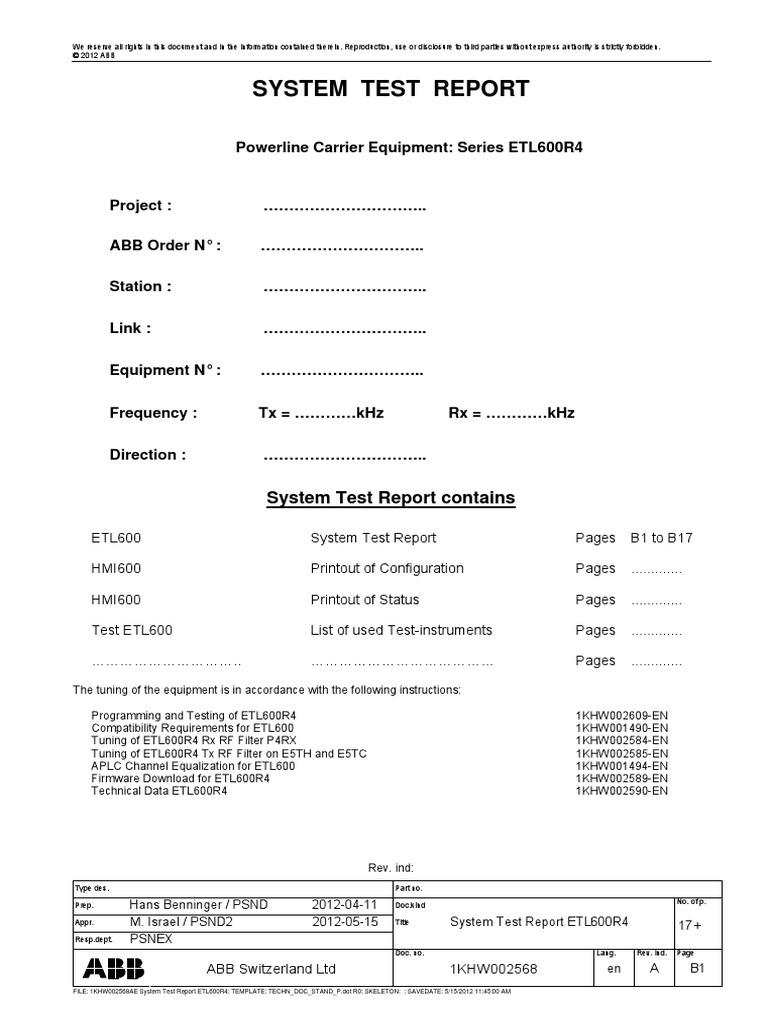 1KHW002568AE System Test Report ETL600R4 | PDF | Bandwidth (Signal ...