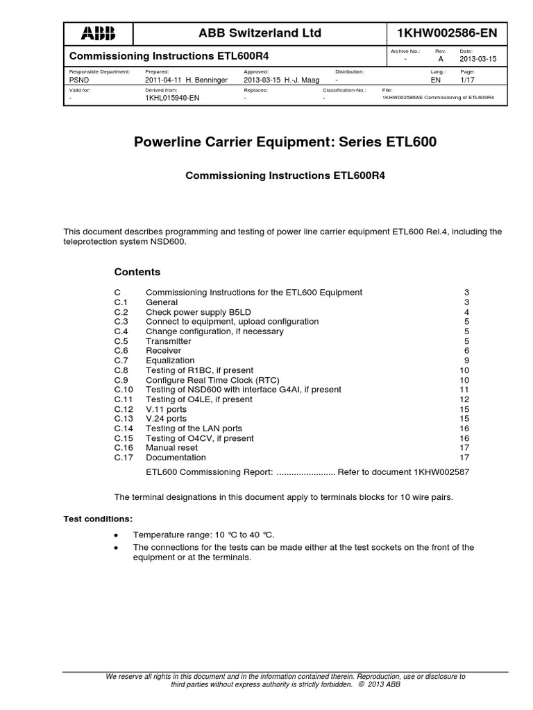 1KHW002586AE Commissioning of ETL600R4 | PDF | Electrostatic Discharge ...