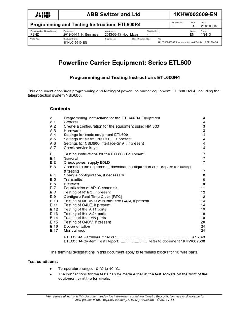 1KHW002609AE Programming and Testing of ETL600R4 | PDF | Electrostatic ...