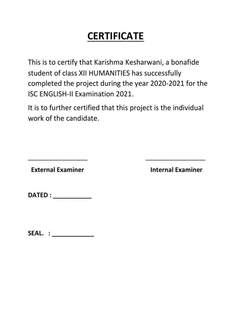 Certificate: External Examiner Internal Examiner | PDF