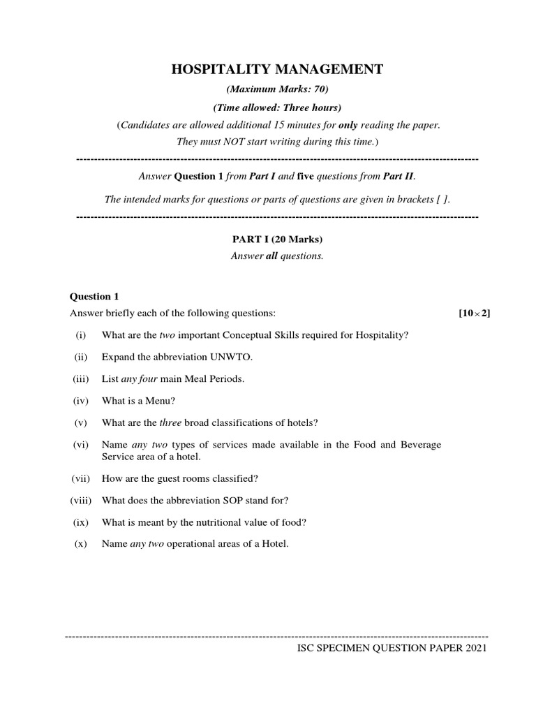 HOSPITALITY MANAGEMENT - Sample Paper | PDF | Menu | Food Allergy