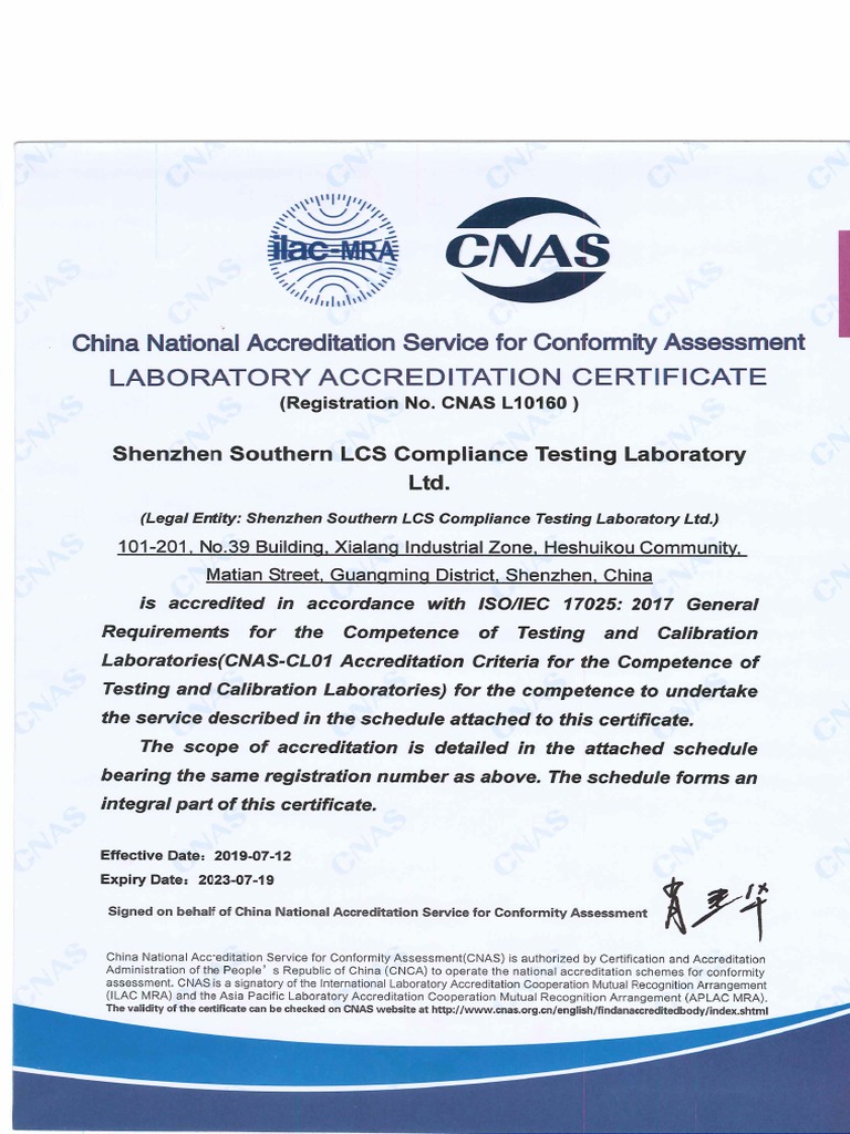 Certification CNAS ILAC-MRA ISO 17025 | PDF