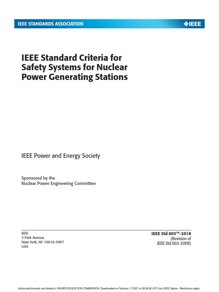 603-2018 IEEE Standard Criteria For Safety Systems For Nuclear Power ...