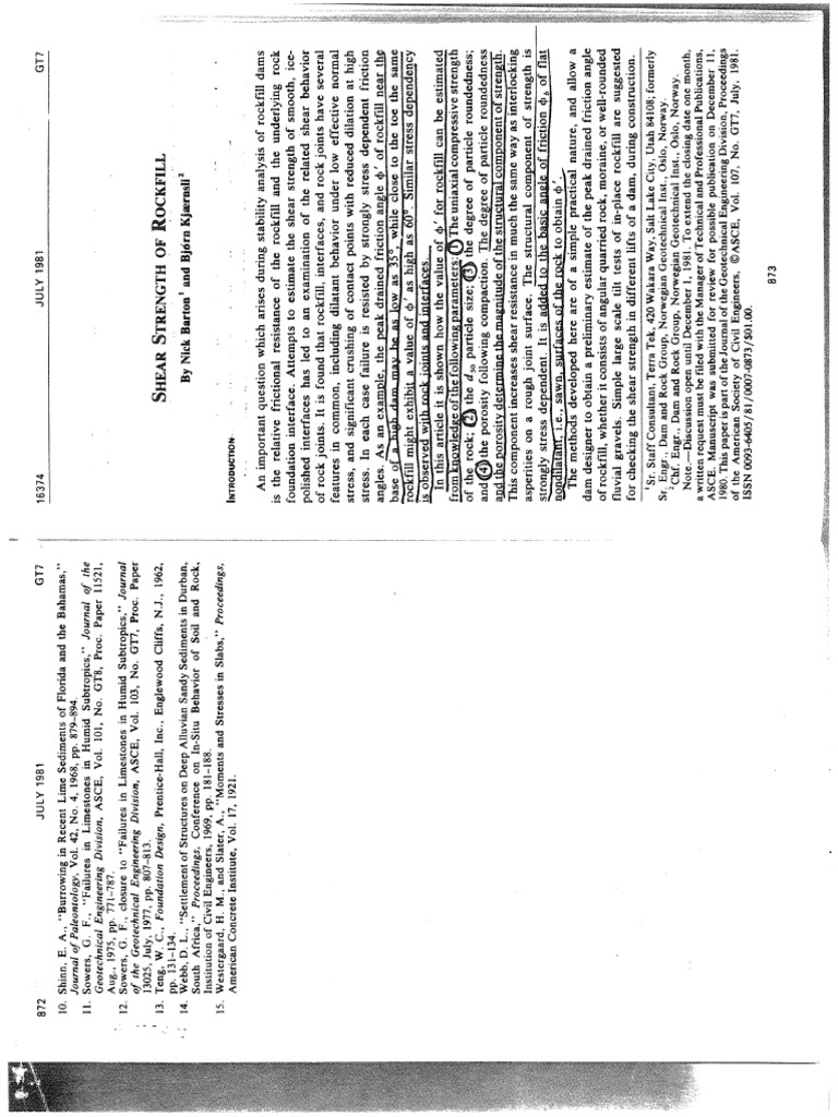 Barton and Kjaernsli Shear Strength of Rockfill | PDF