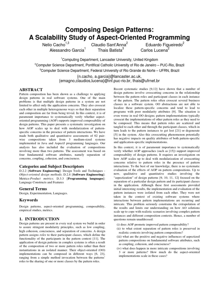 Composing Design Patterns: A Scalability Study of Aspect-Oriented ...