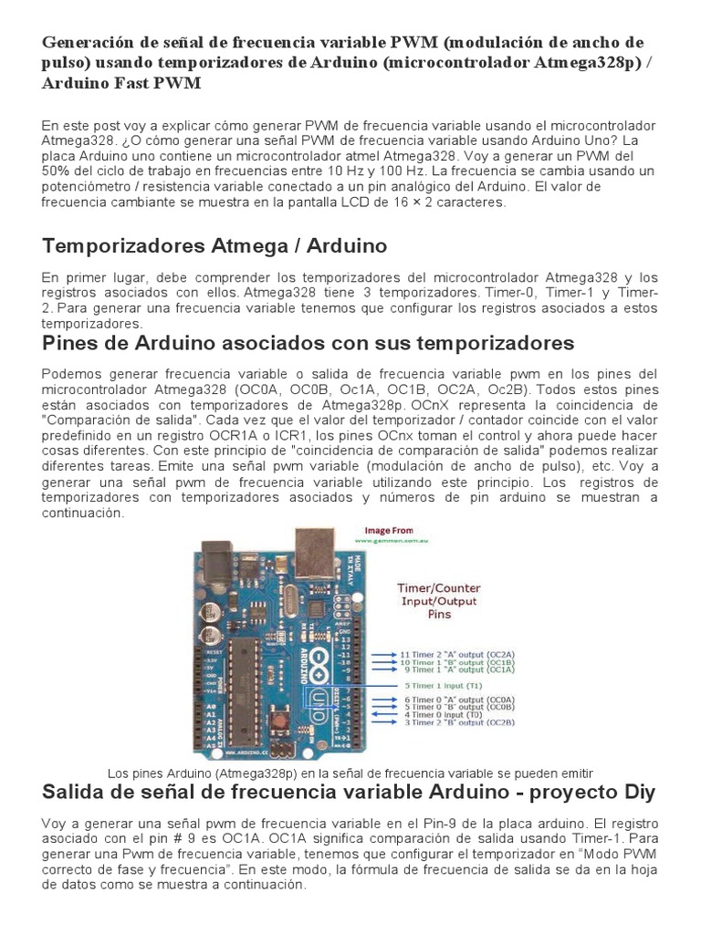 Generación de Señal de Frecuencia Variable PWM | PDF | Arduino | Microcontrolador