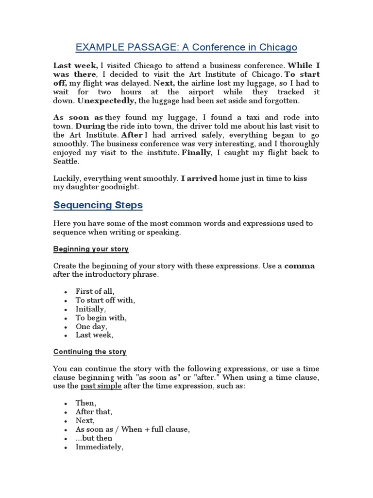 EXAMPLE PASSAGE: A Conference in Chicago: Beginning Your Story | PDF ...