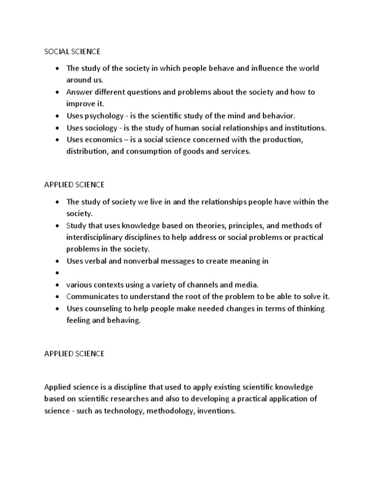 Social Science vs. Applied Science | PDF | Social Science | Science