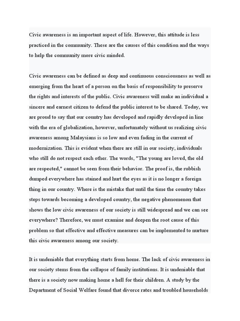 Civic Awareness Is An Important Aspect of Life | PDF | Awareness ...