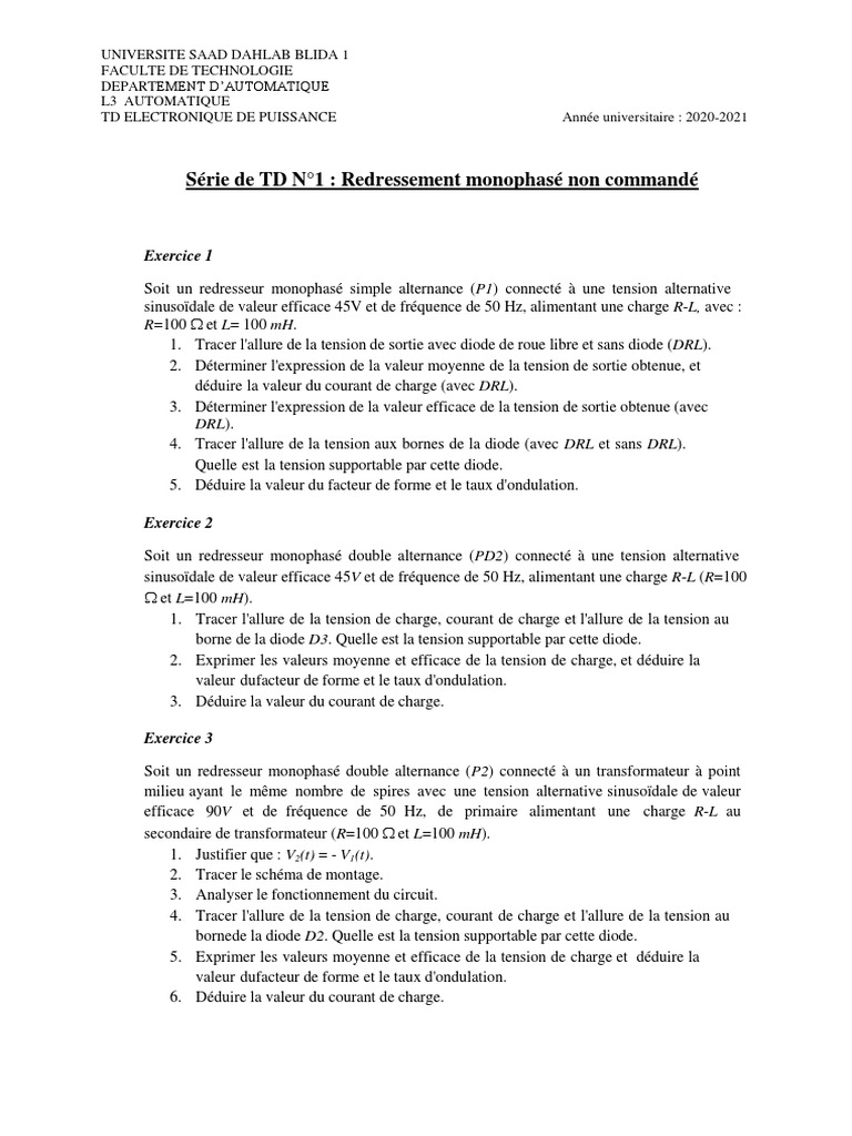 Série de TD N1 | PDF