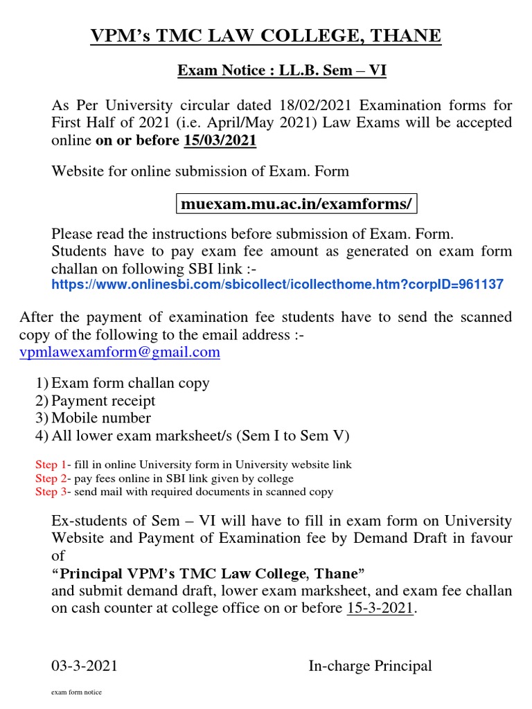 VPM'S TMC Law College, Thane: Muexam - Mu.ac - In/examforms | PDF | Computers | Technology ...