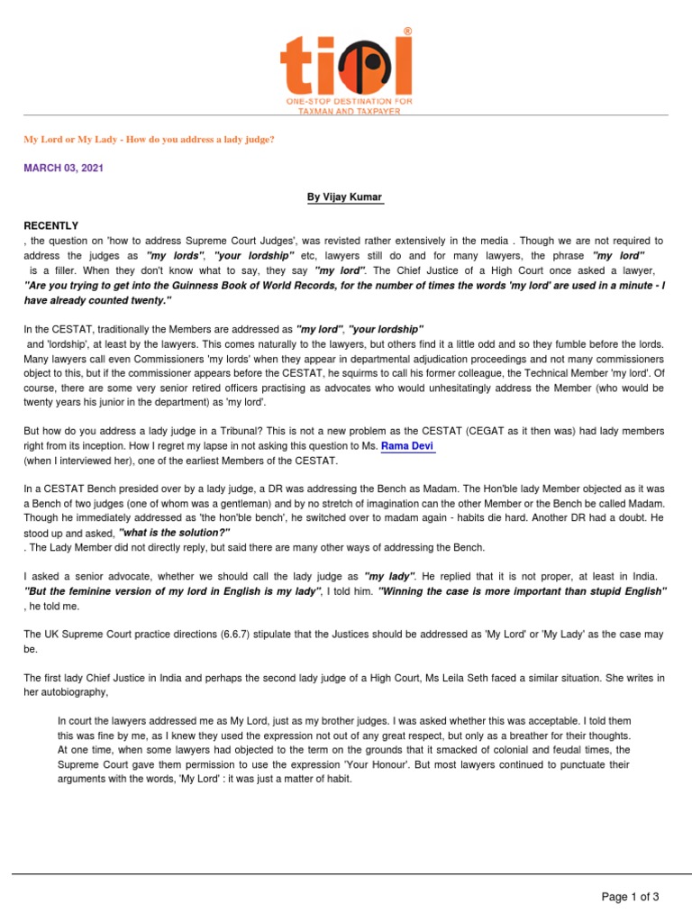 Addressing Female Judges in Court | PDF | Judge | Judiciaries