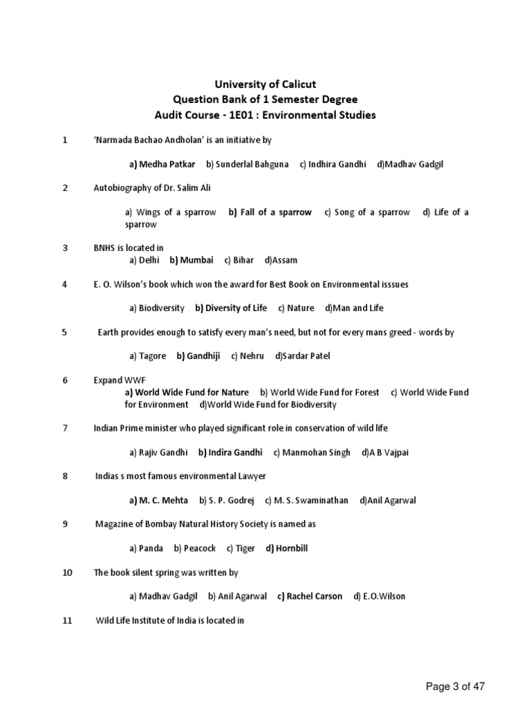 Environmental Studies MCQ Question Bank | PDF | Food Web | Ecosystem