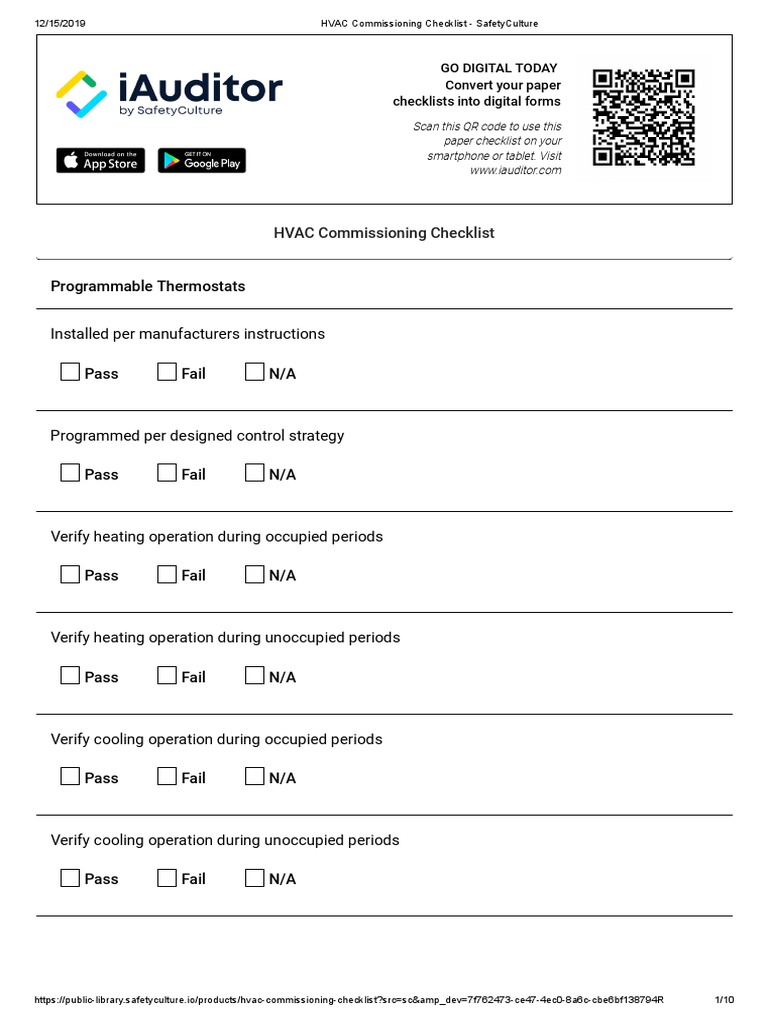 HVAC Commissioning Checklist - SafetyCulture | Download Free PDF ...