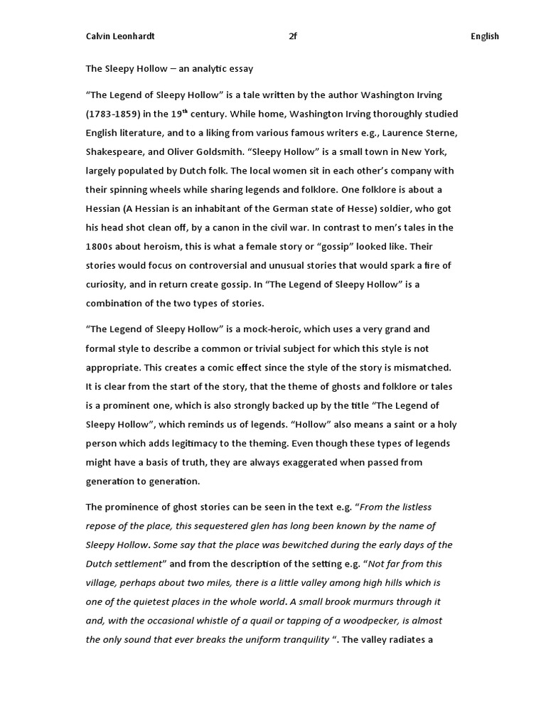 The Sleepy Hallow Essay | PDF | The Legend Of Sleepy Hollow | Legends