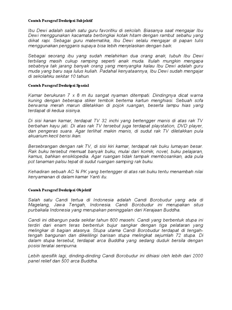 Contoh Paragraf Deskripsi | PDF