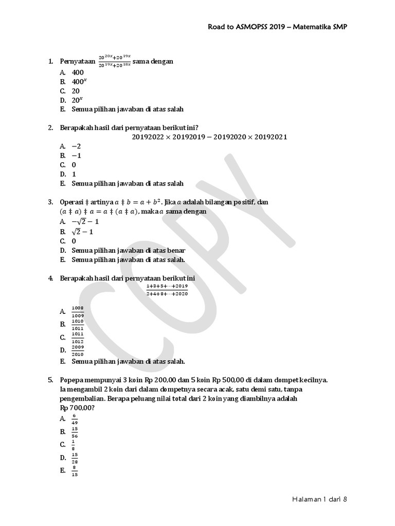 ASMOPSS 2019 - Mathematics SMP (Ind) | PDF