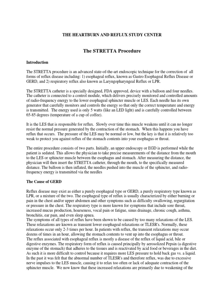Stretta Patint Info Sheet Rev Oct 2018 | PDF | Gastroesophageal Reflux ...