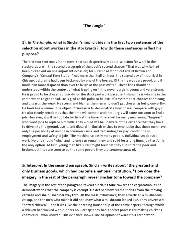 The Jungle Questions and Answers | PDF | The Jungle | Narration