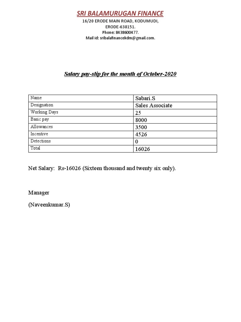 Salary Pay October Sabari | PDF