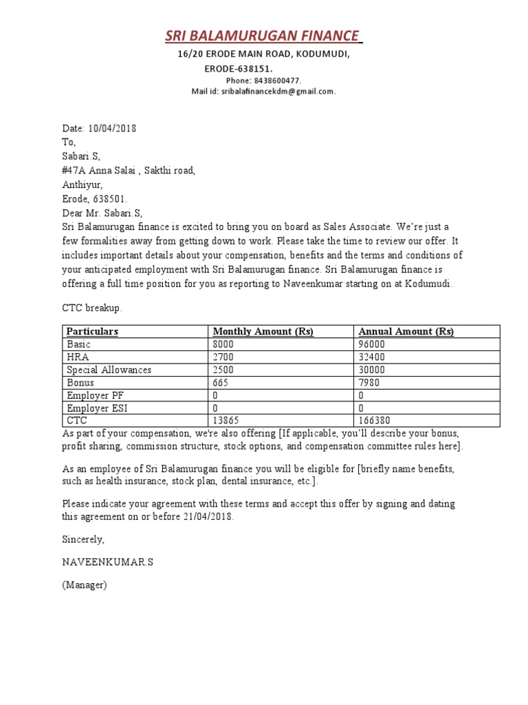 Sabari Offer Letter 1. | PDF