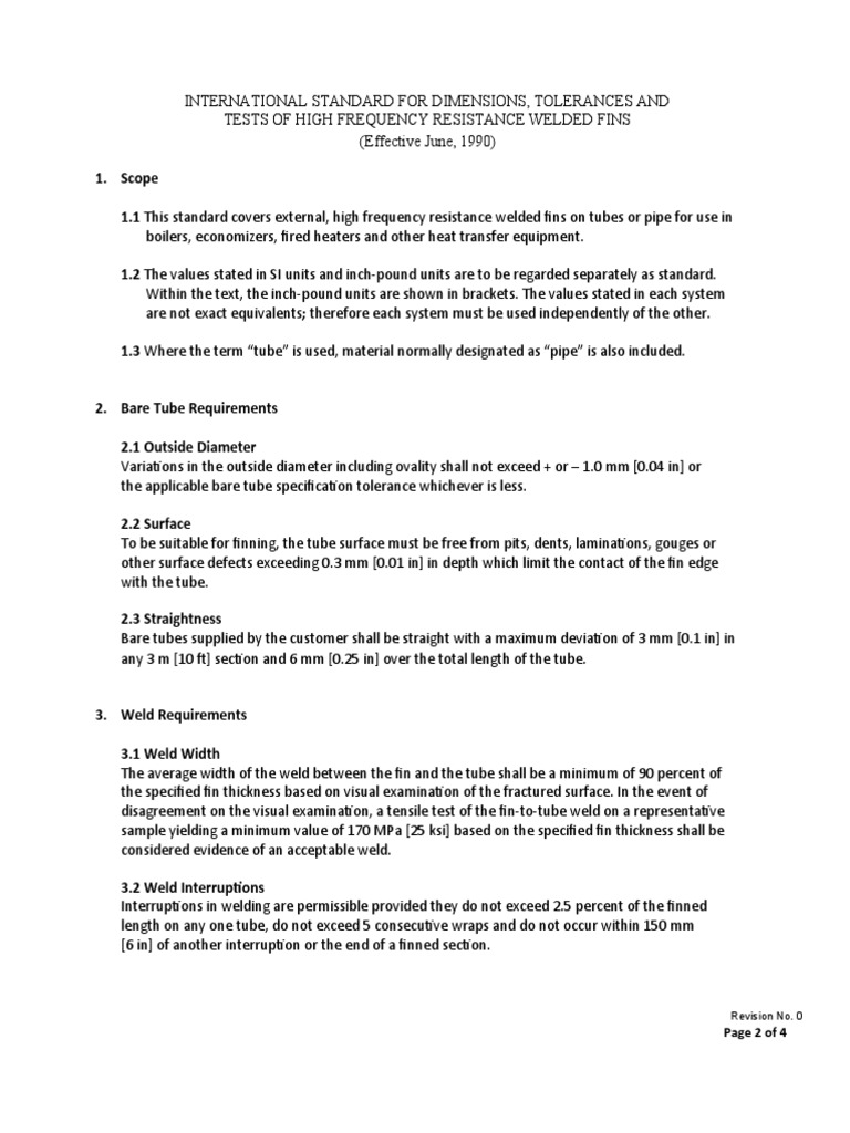 High Frequency Welded Fin Tube Standards | PDF | Engineering Tolerance ...