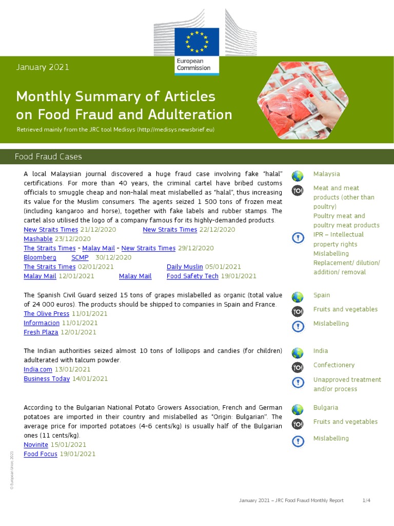 Monthly Summary of Articles On Food Fraud and Adulteration: January ...
